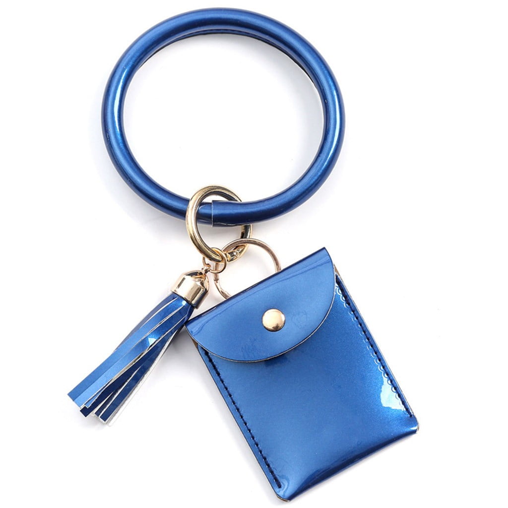 Keychain Bracelet Wristlet with Wallet Card Holder Pocket,Tassel ...