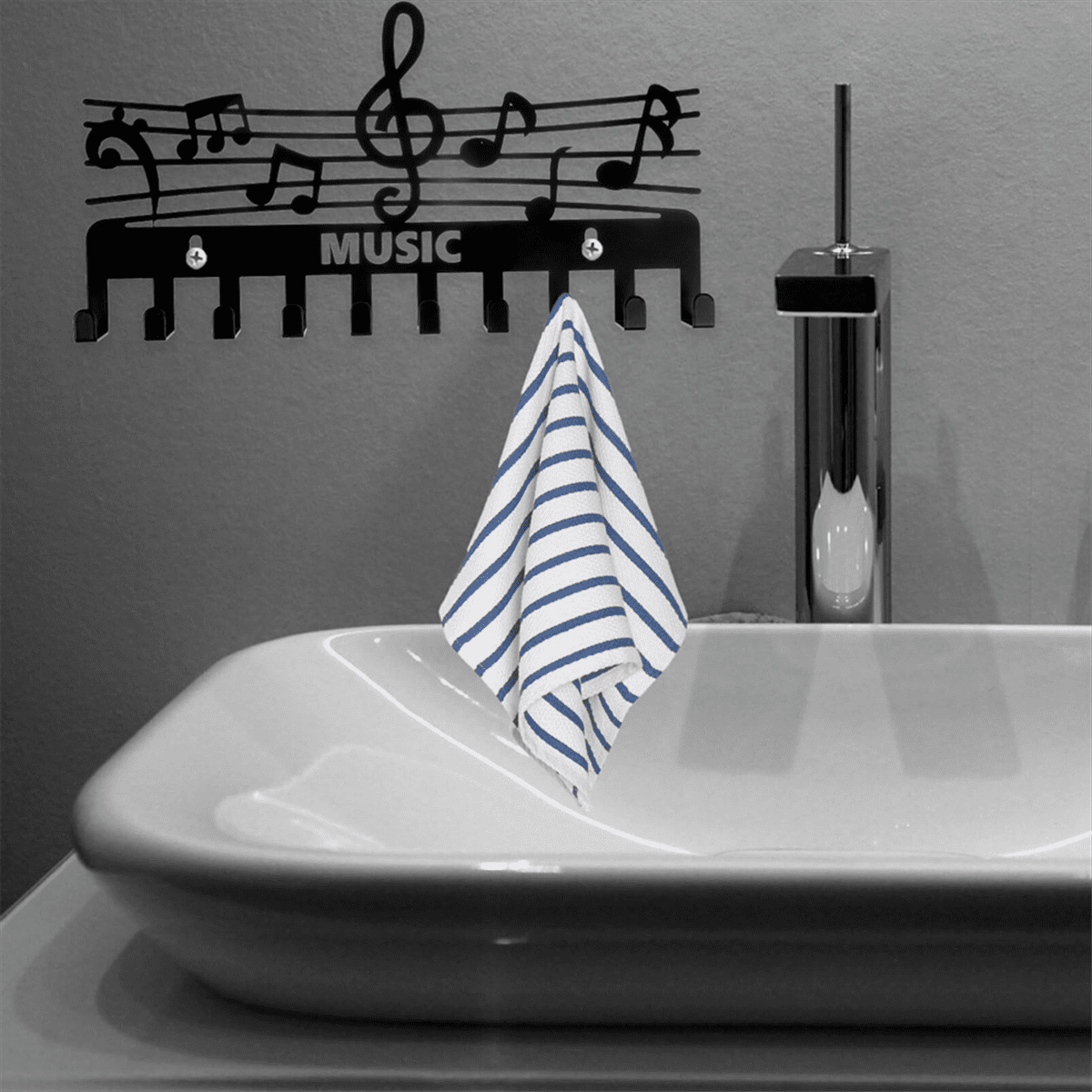 Keychain Wall Mounted Hook Rack Hook Rail Music Note Shape Vintage Coat ...