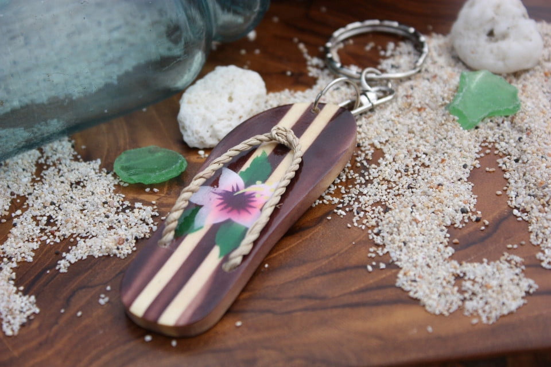 Keychain Wooden Slipper w/ Pink Hibiscus - Hawaiian Style - Walmart.com