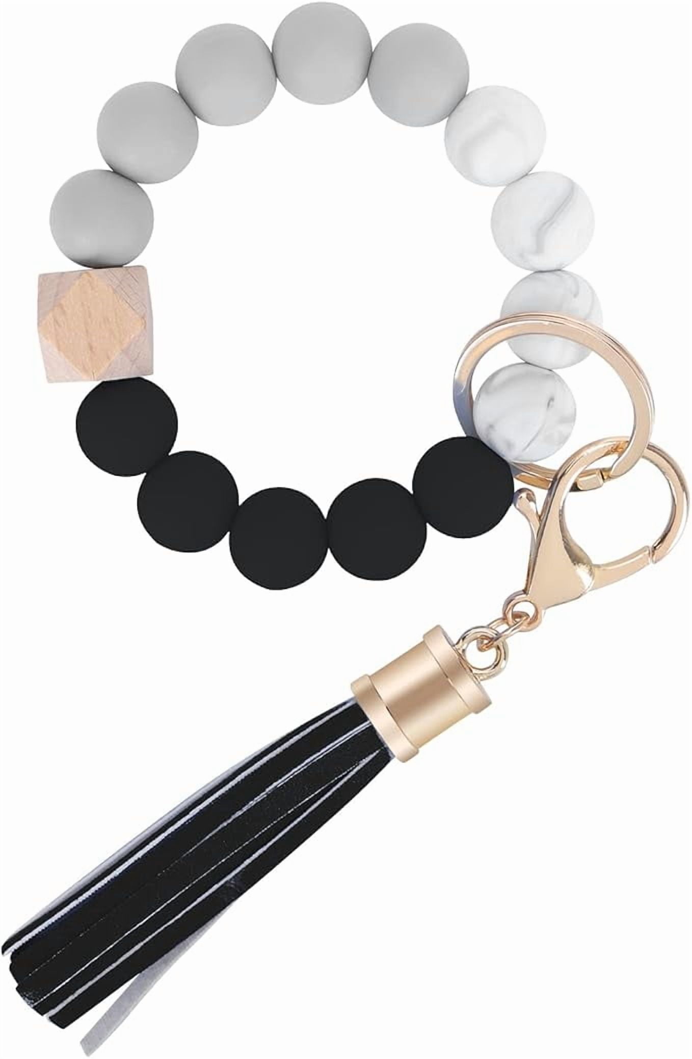 Keychain Wristlet for Women, Silicone Bead Bracelet Key Ring Girl, Key ...