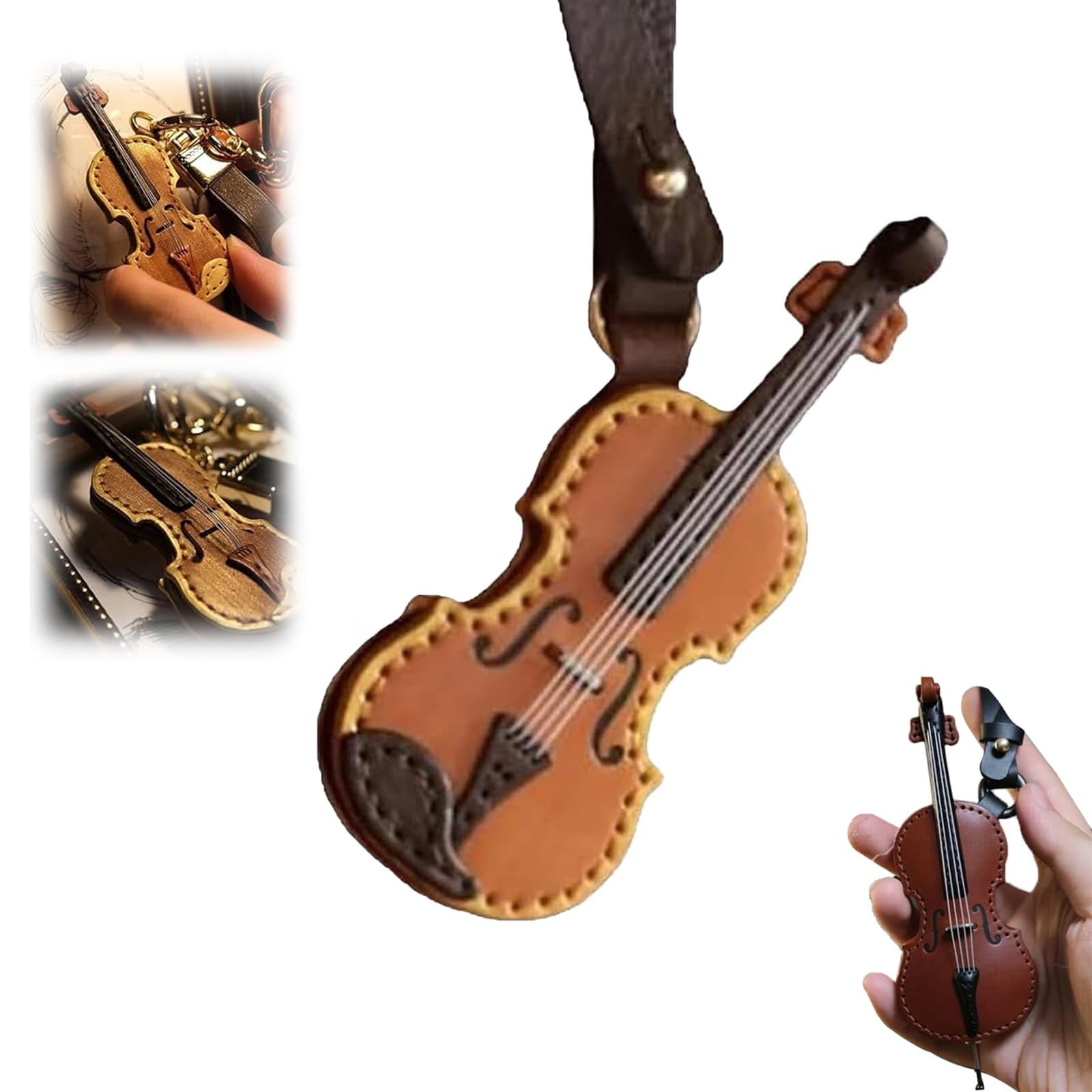 Keychain Yellow, Leather Violin Keychain, Miniature Musical Instrument ...