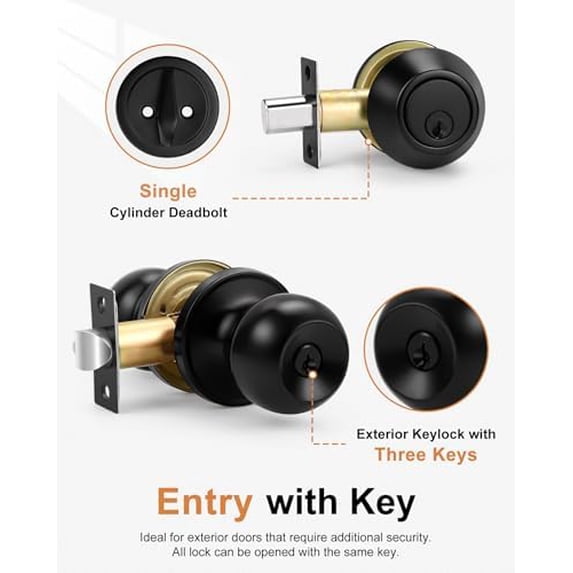 Keyed Alike Entry Door Knobs Lock Set and Single Cylinder Deadbolt ...