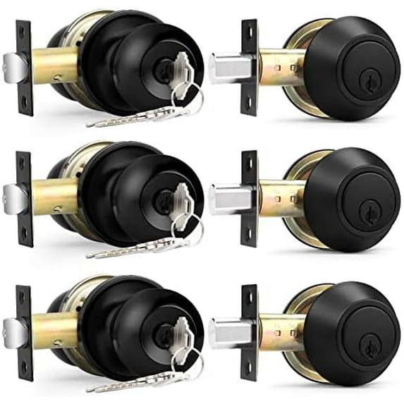 Keyed Alike Entry Door Knobs Lock Set and Single Cylinder Deadbolt ...