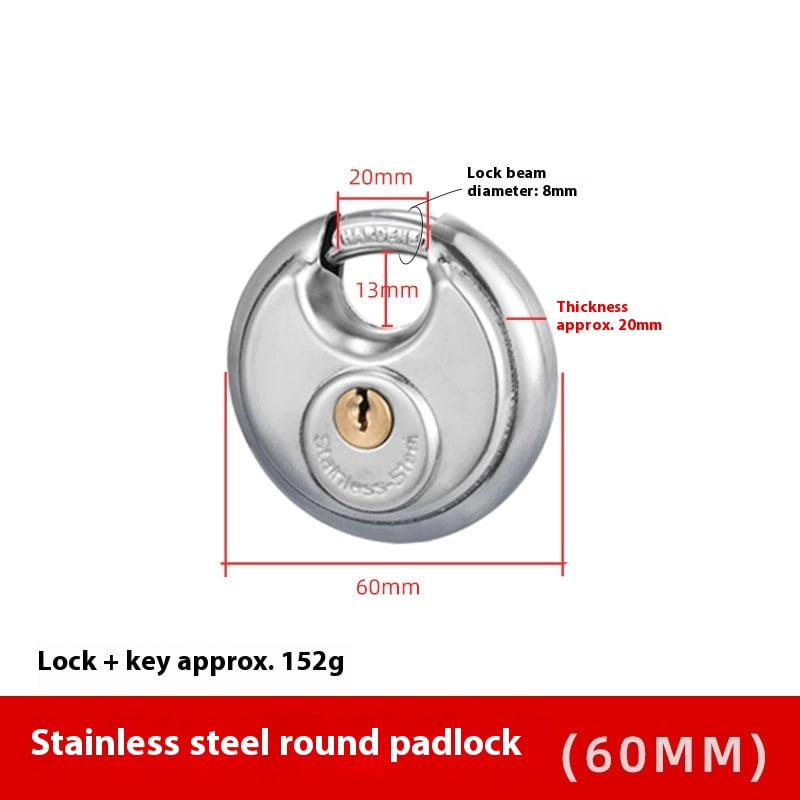 Keyed Padlock, Stainless Steel Discus Locker Lock Heavy Duty Locks with ...
