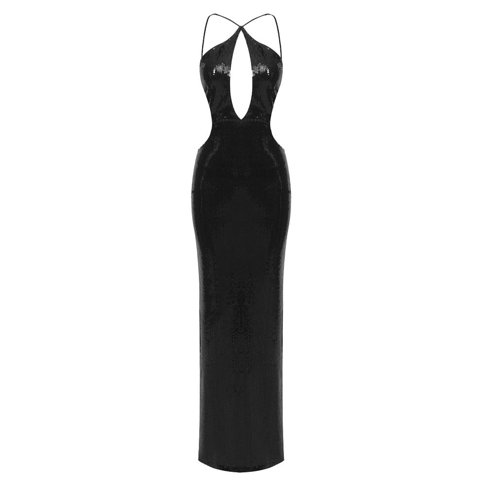 Keyhole Front Halter Sequin Formal Dress - Walmart.com