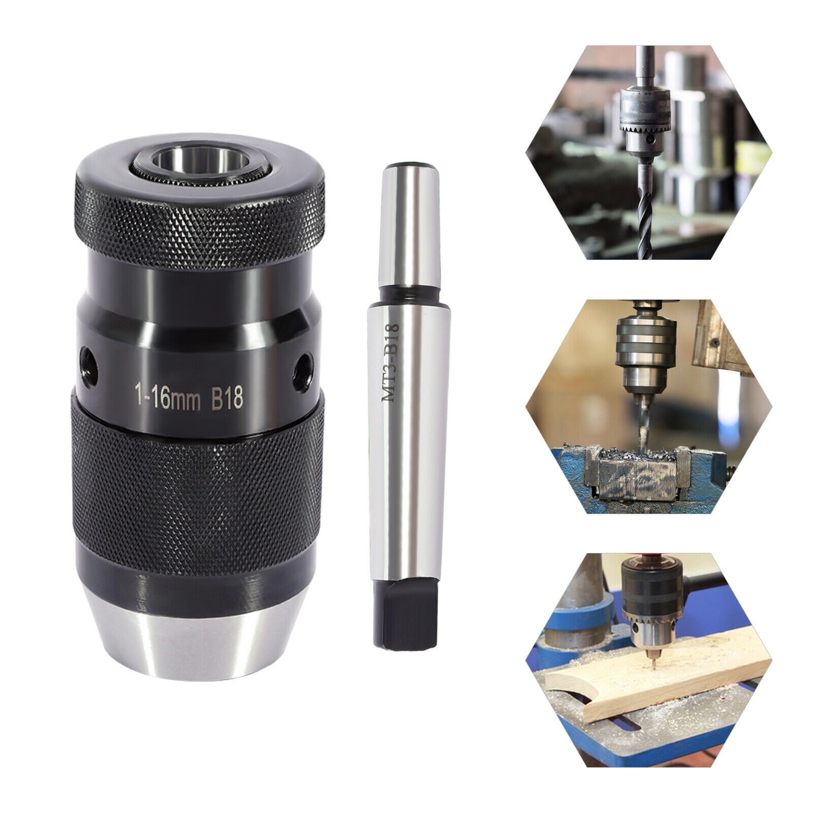Keyless 1/32"- 5/8" 1-16MM Drill Chuck Self Tighten with MT3-B18 Arbor for Mill - Walmart.com
