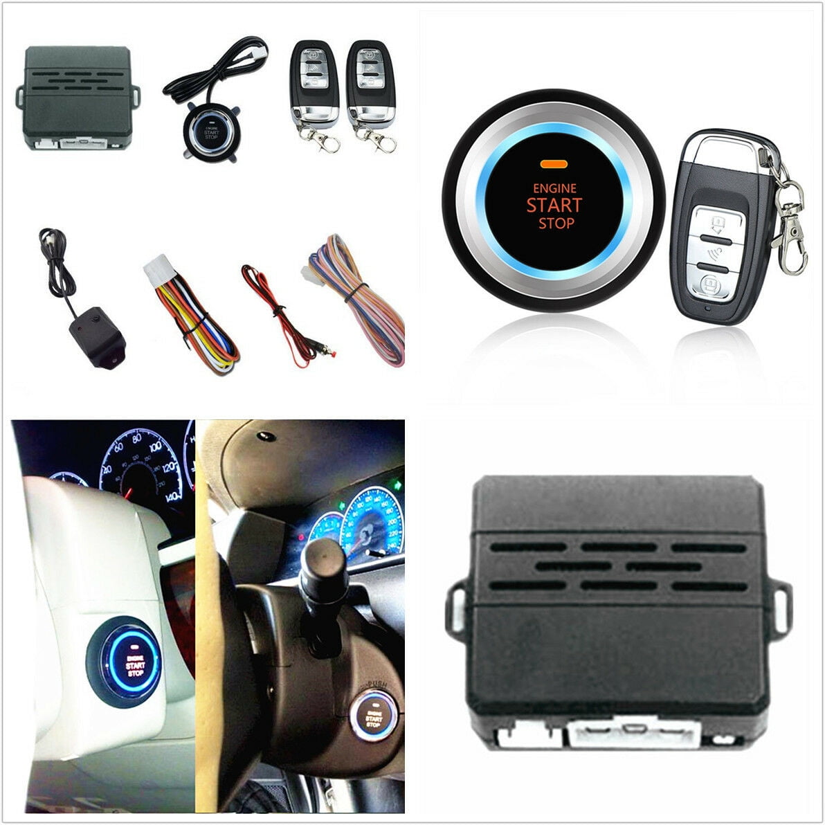 Keyless Car Alarm Kit RFID Lock Push Start Button Engine Starter ...