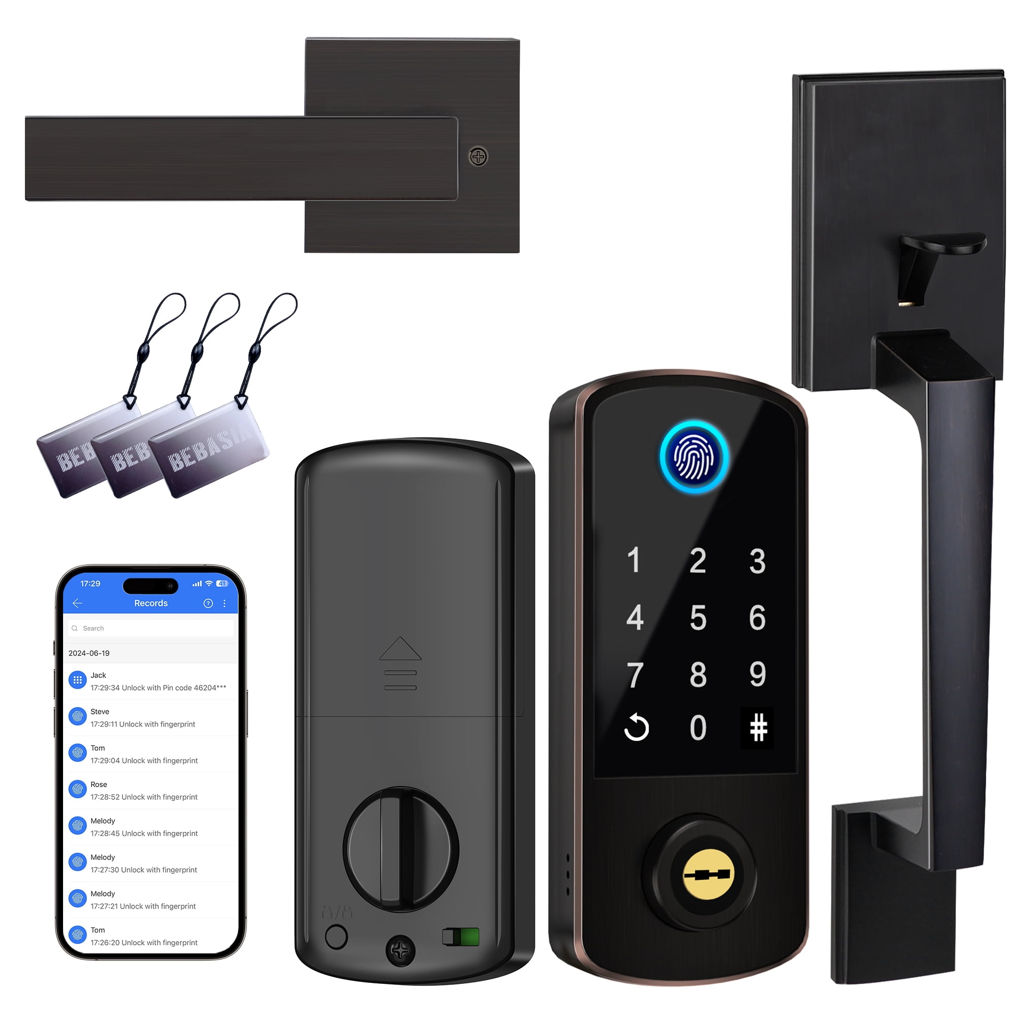 Keyless Entry Door Deadbolt with Handle Set, Fingerprint APP Smart Door ...