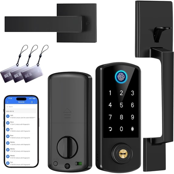 Keyless Entry Door Deadbolt with Handle Set, Fingerprint APP Door Lock ...