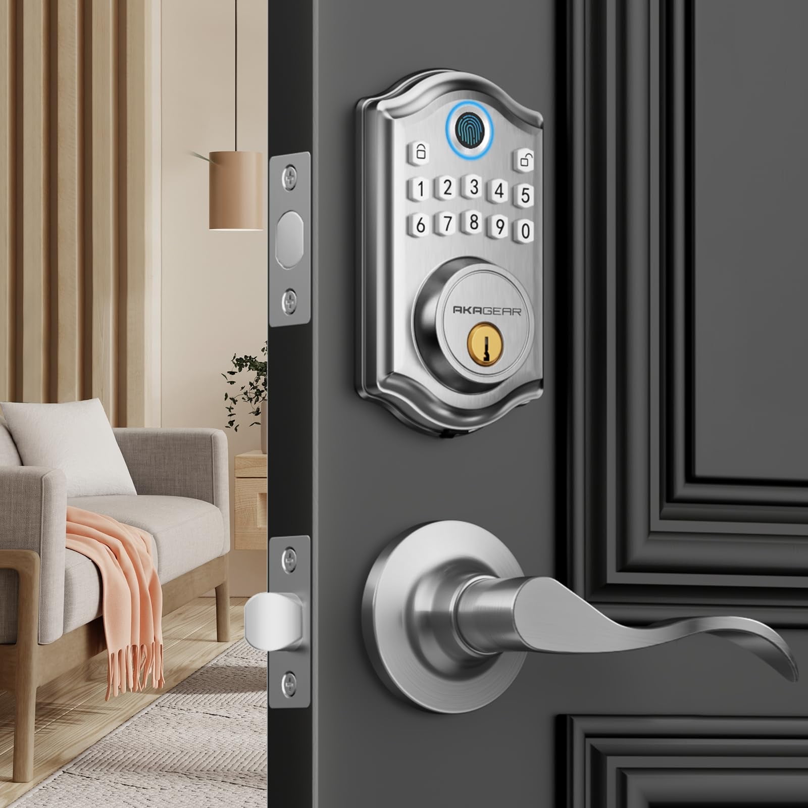 Keyless Entry Door Lock with Handle - 2 Lever Handles, AkaGear ...