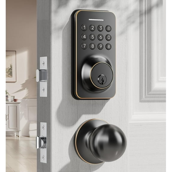 Keyless Entry Keypad Deadbolt with Handle Set, -Lock + One-Touch Lock ...