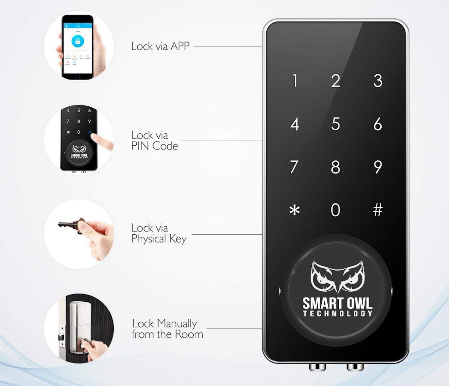 Keyless Smart Owl Technology Door Lock, Digital Touchscreen, Deadbolt ...