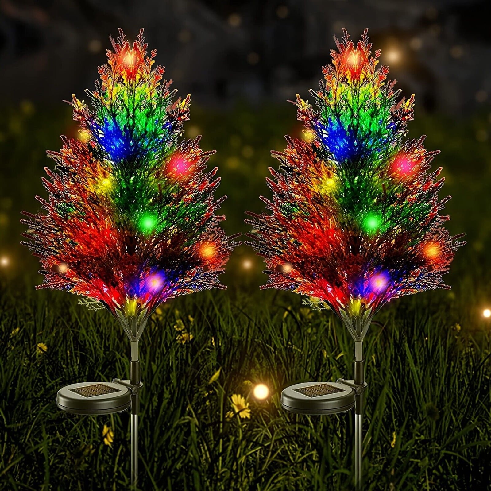 Keylever 2 Pack Multi-Color Solar Christmas Tree Garden Stake Lights Outdoor Waterproof for ...