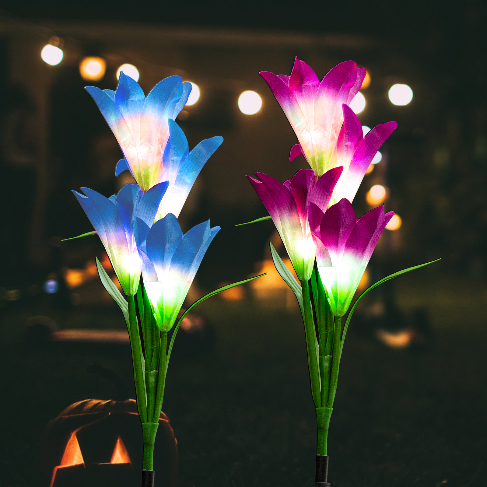 Keylever 2 Pack Solar Lily Flower Garden Stake Lights, 7 Colors ...