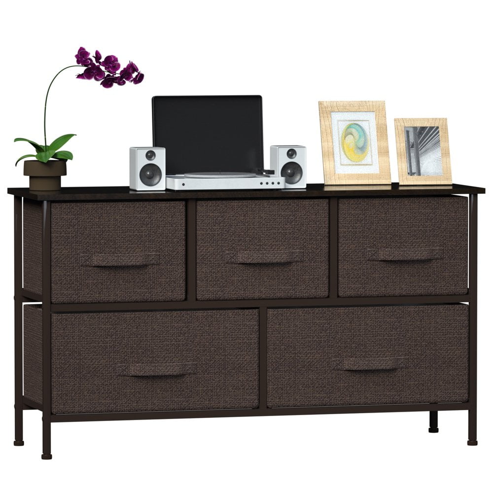 Keylever 2-Tier Chest of Drawer With 5 Easy Pull Fabric Drawers and ...