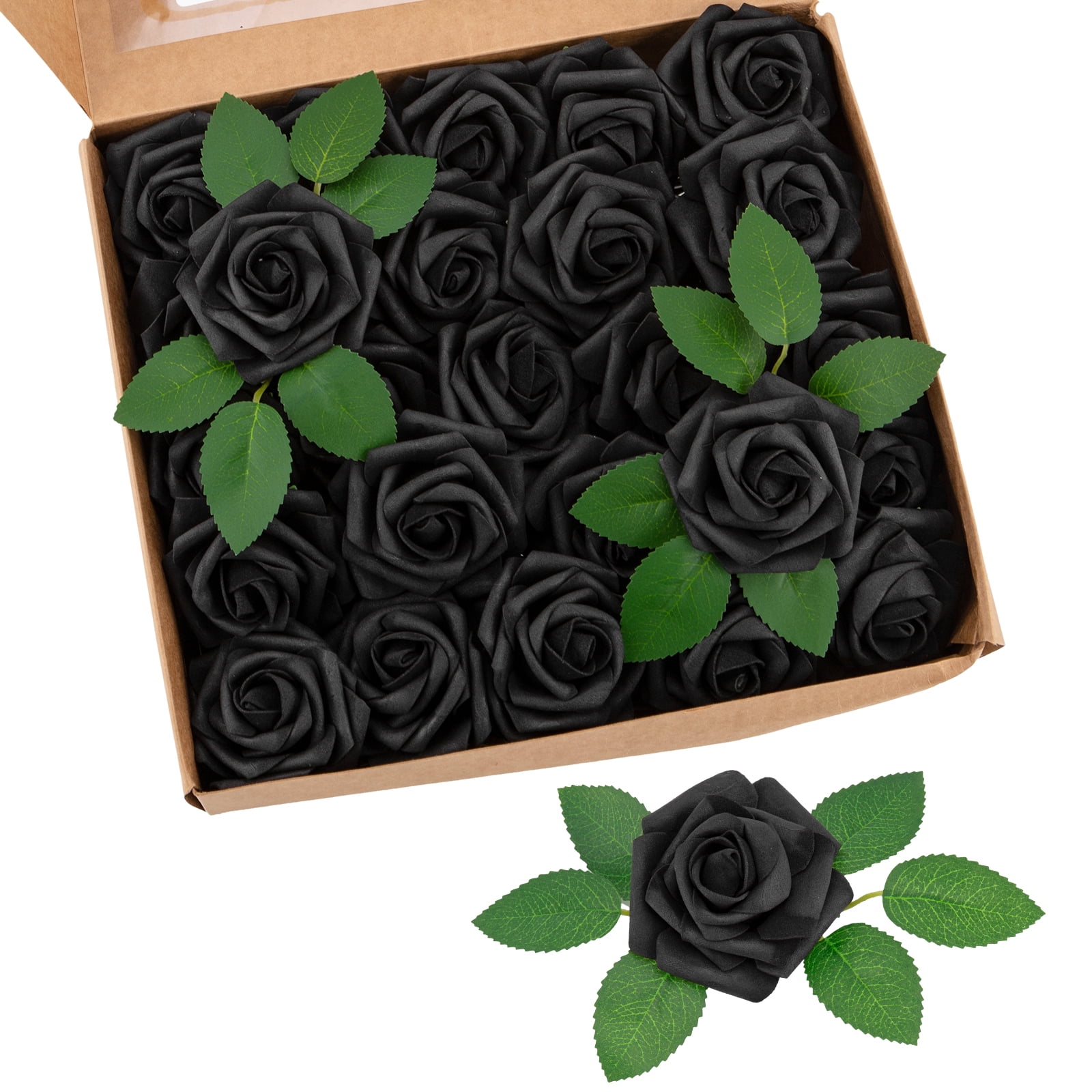 Keylever 50 Pcs Faux Artificial Flowers Black Real Looking Fake Foam ...