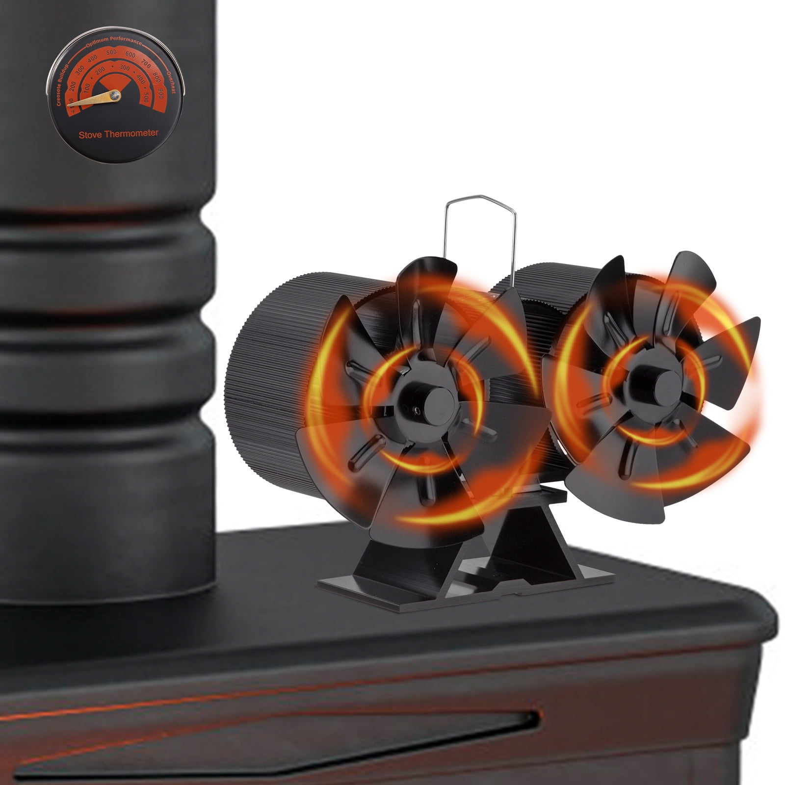 Keylever 12-Blade 2 Fans Whisper-Quiet, Eco-Friendly Heat Powered ...
