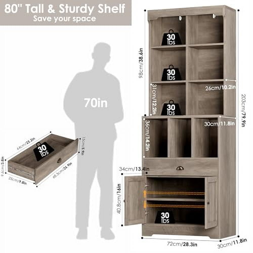 Keyluv 80” Tall Bookcase with Storage, Bookshelf with Drawer and ...