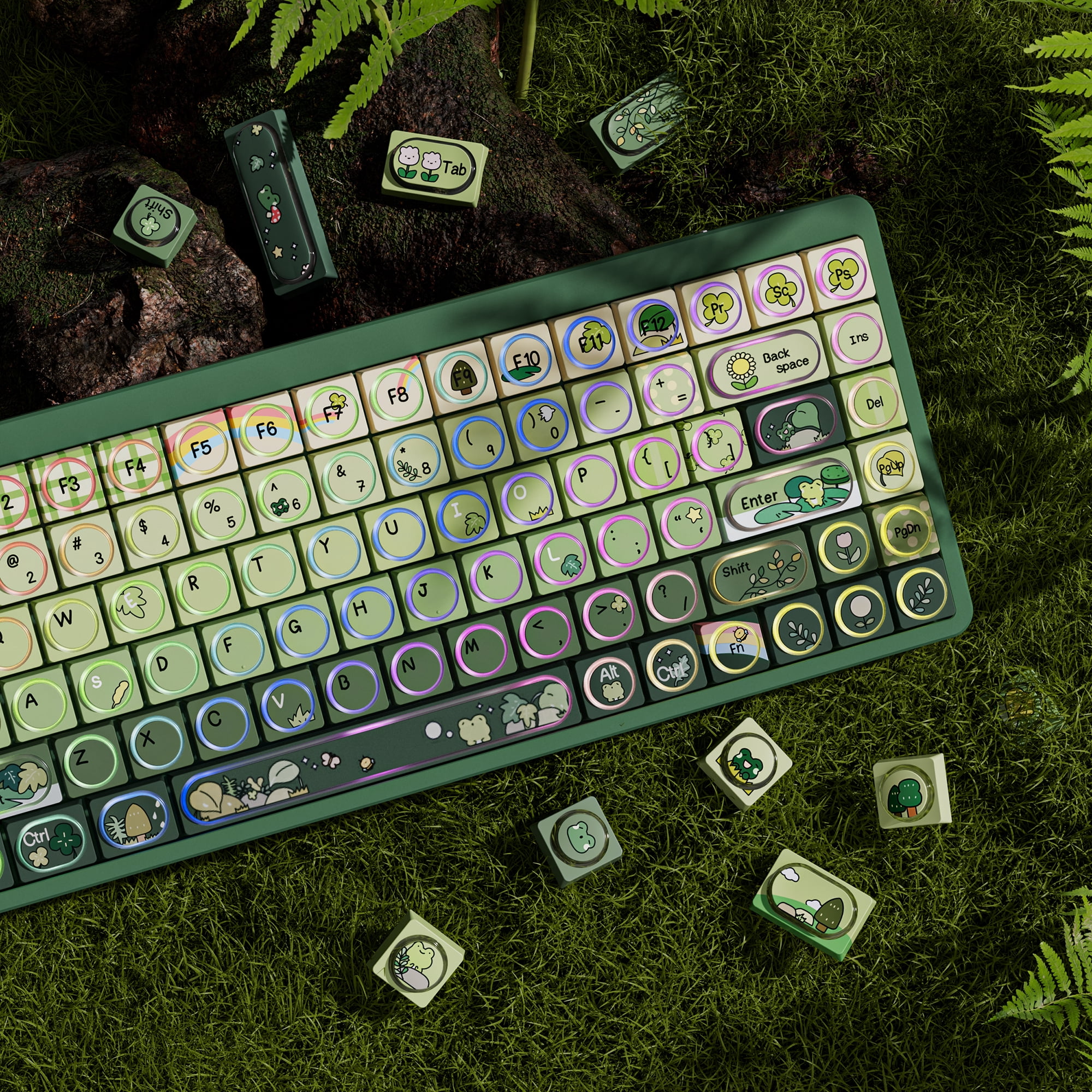 Keymatic Green Frog Keycap Set, PBT Custom Keycaps,131 Cute Keycaps for ...