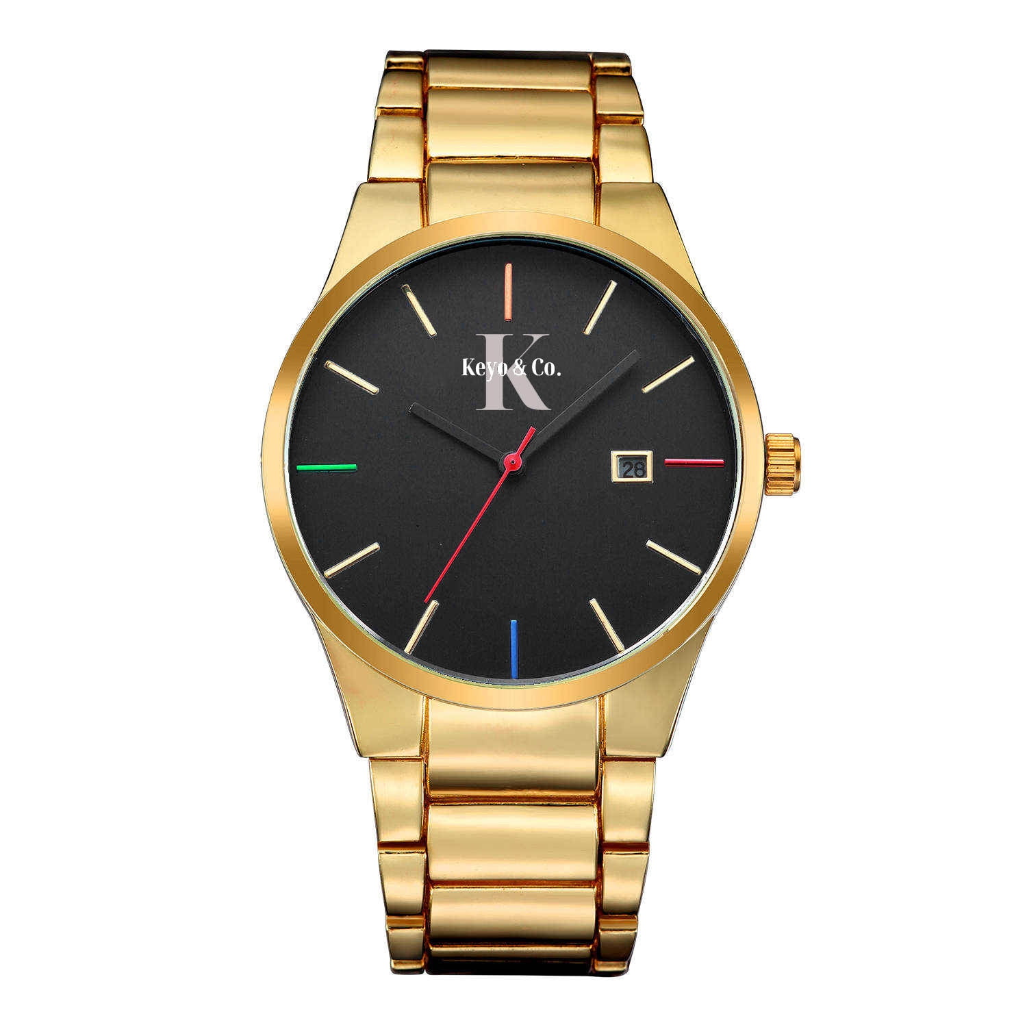 Keyo & Co. Gold Watch Bracelet for Men or Women, Black Dial, Stainless ...