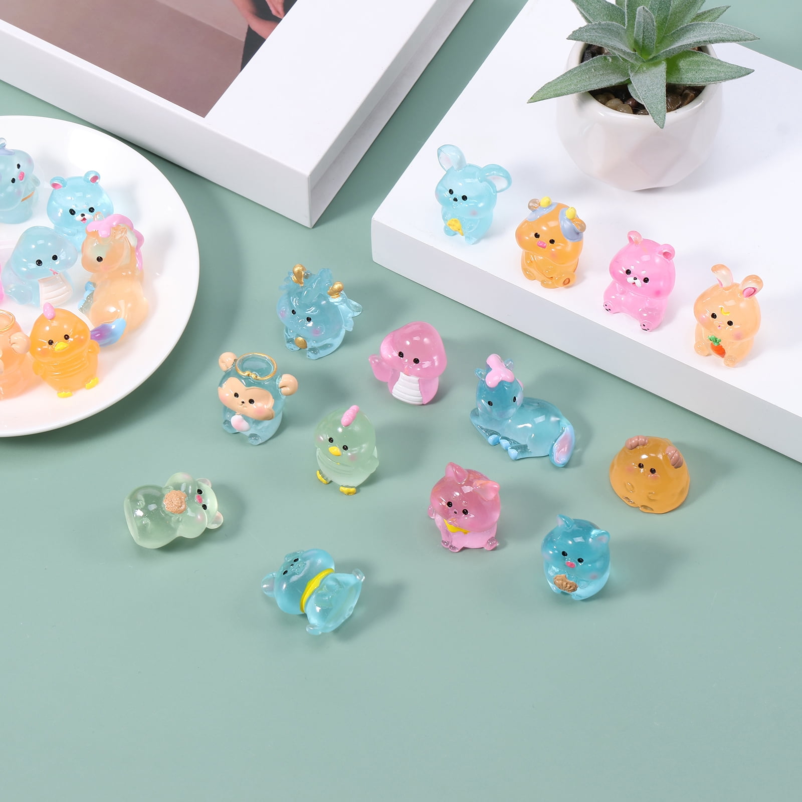 Keyohome 24 Pcs Luminous Mini Resin Animals Waterproof Little Resin ...