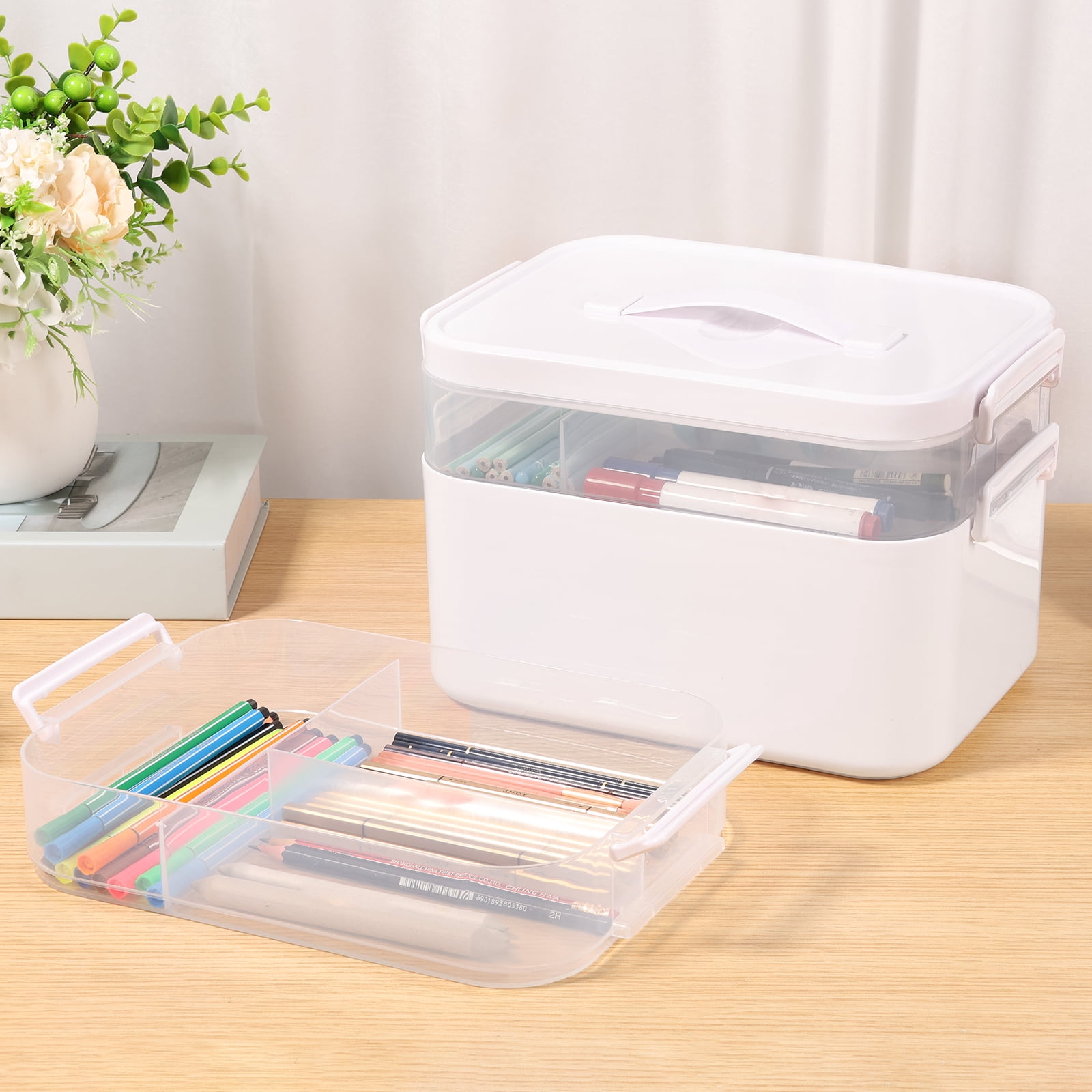 Keyohome 3/4 Layers Craft Organizer Clear Plastic Art Supply Organizer ...
