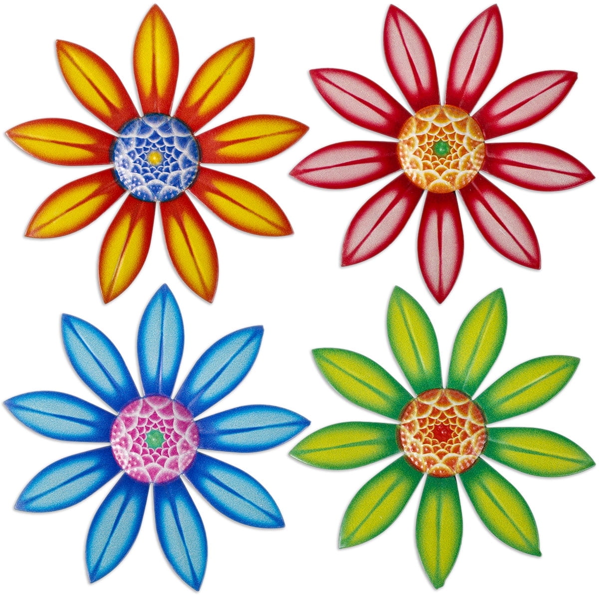 Nyidpsz 4pcs Round Metal Flowers Wall Decor, 6.7 Inch Hand-ed Floral ...