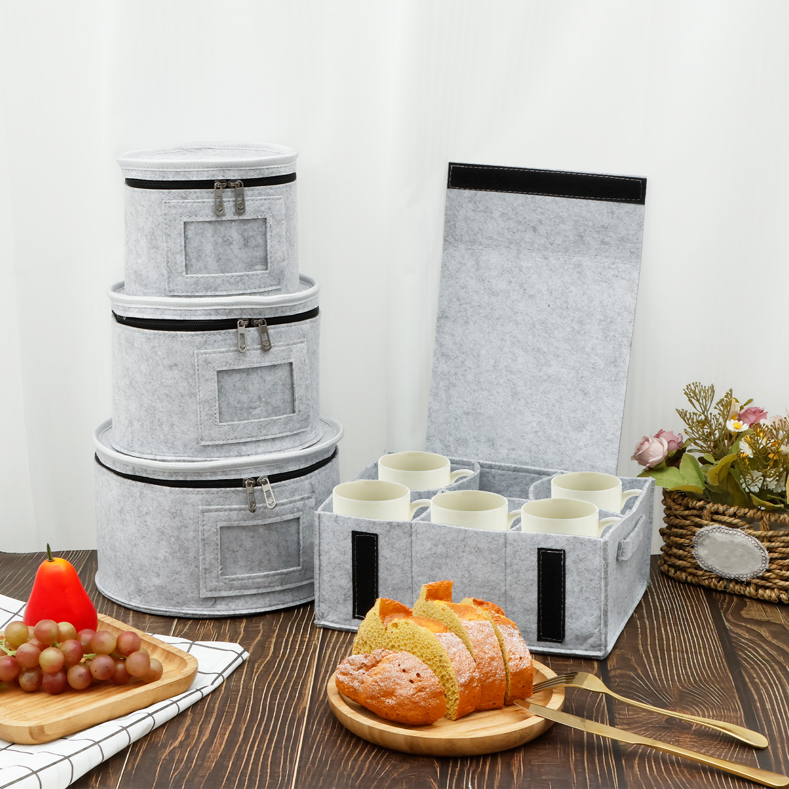 Keyohome 4Pcs Storage Case for Dinnerware and Mug Thick Felt Plate Case ...