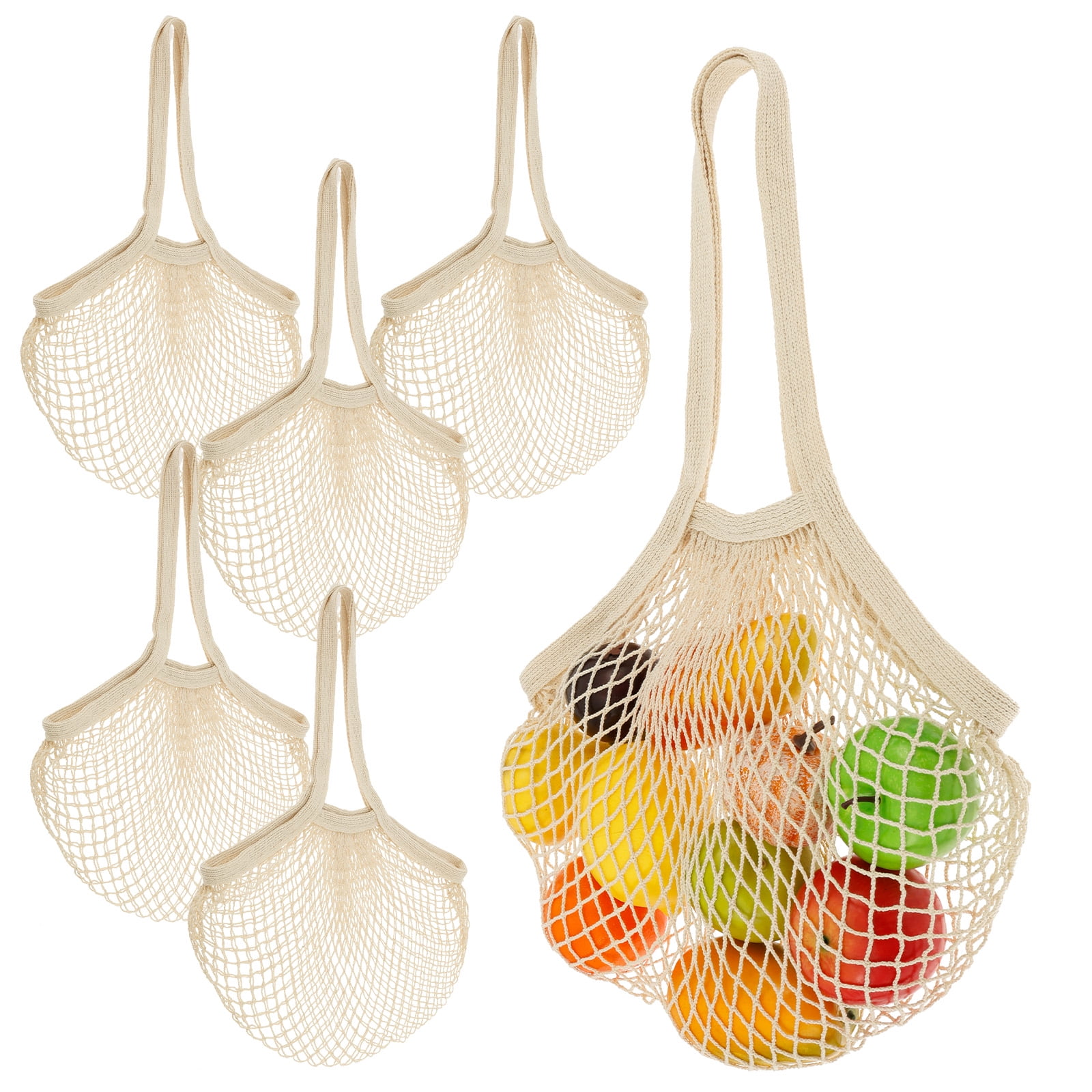 Keyohome 6 Pcs Mesh Grocery Bag Cotton Linen String Shopping Bag with ...