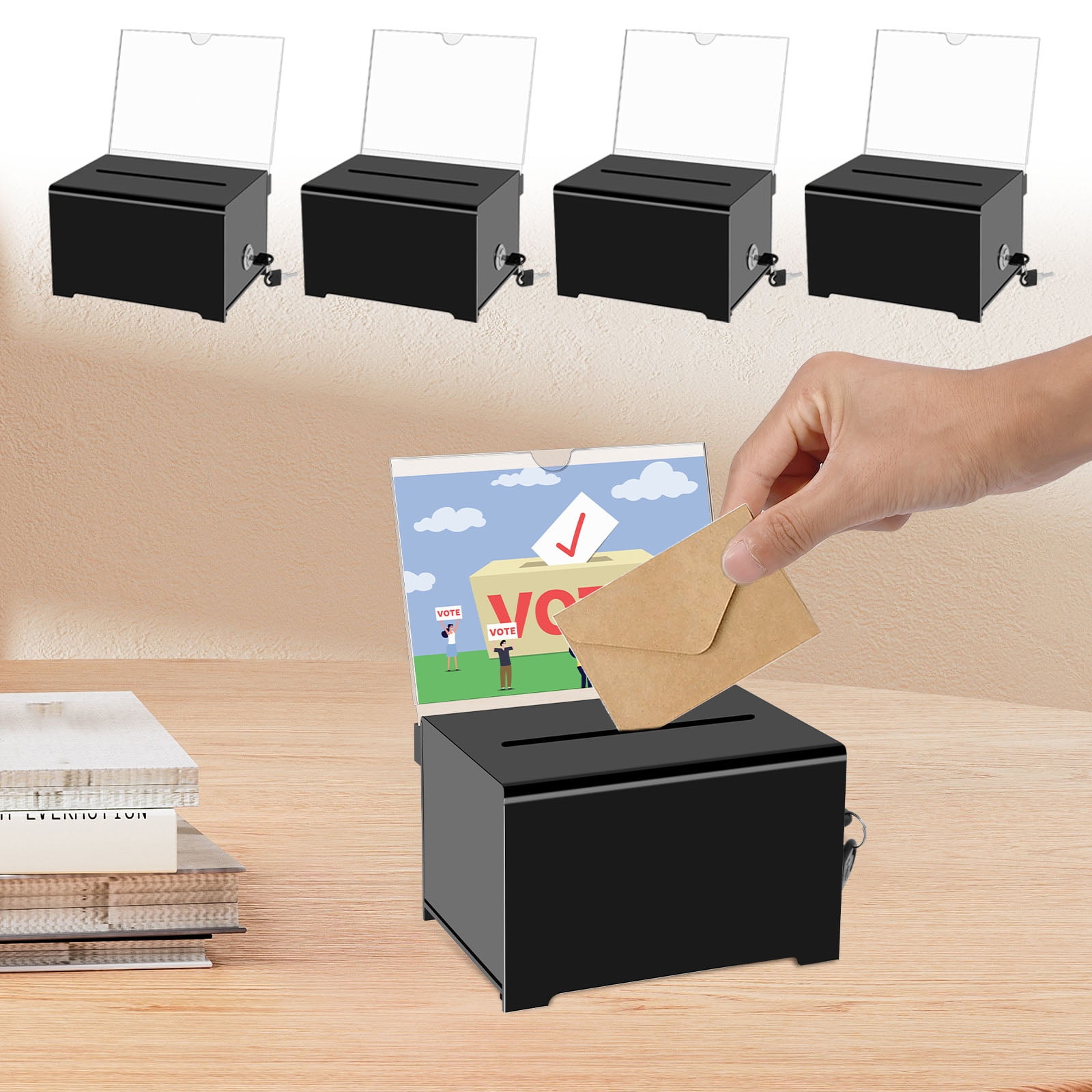 Keyohome Acrylic Donation Box with Lock Clear Ballot Box with Removable ...
