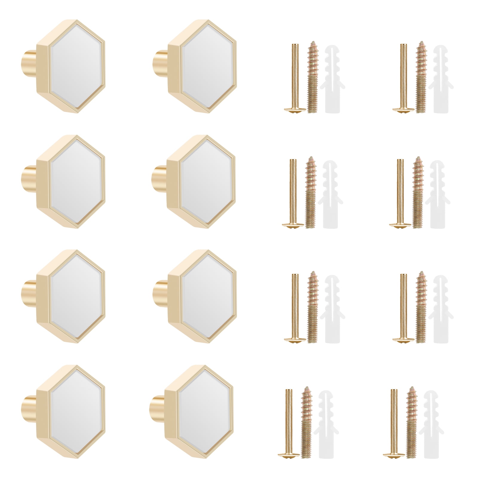 Keyohome Brushed Brass Hexagon Knobs Kit Easy to Install Solid Gold Cabinet Knobs Kit Elegant ...