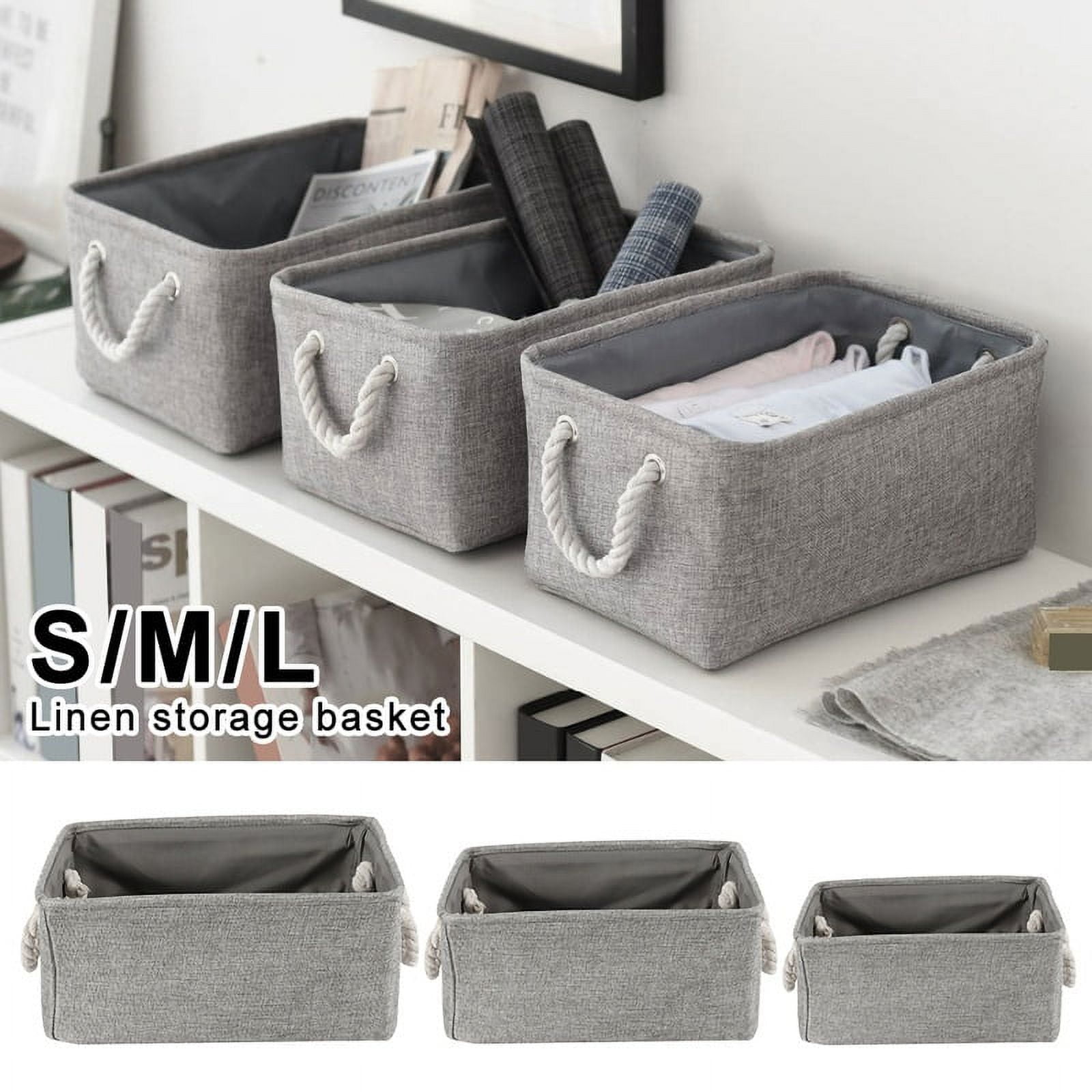 Keyohome Fabric Storage Bin, Durable Gray Canvas Basket for Shelves ...
