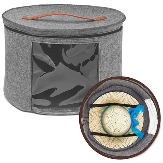 Keyohome Hat Box, Gray Felt Large Capacity Round Foldable Dust-Proof ...