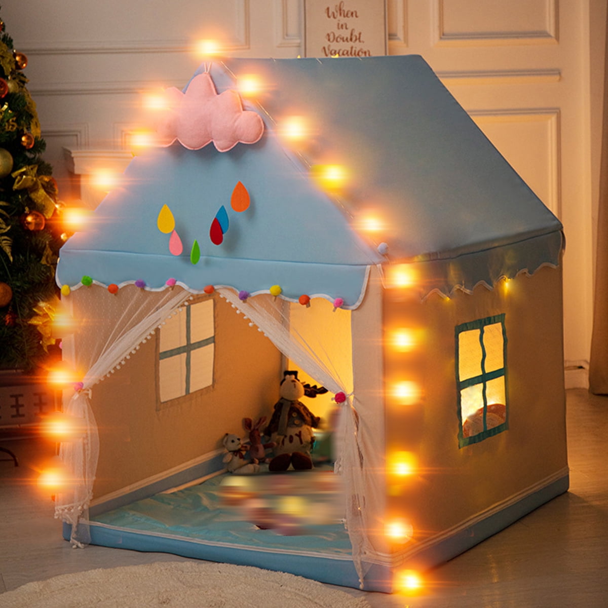 Keyohome Playhouse Tent with Window Star Light String Foldable ...