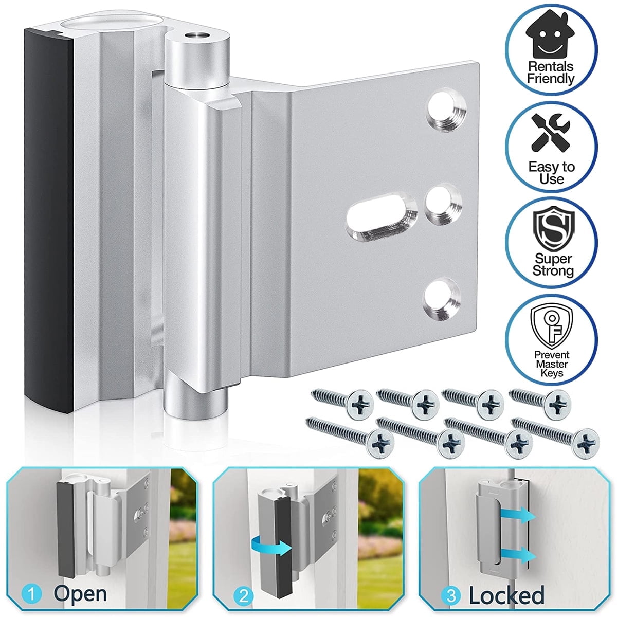 Keyohome Security Door Reinforcement Lock 3inch 800lbs of Force Durable ...
