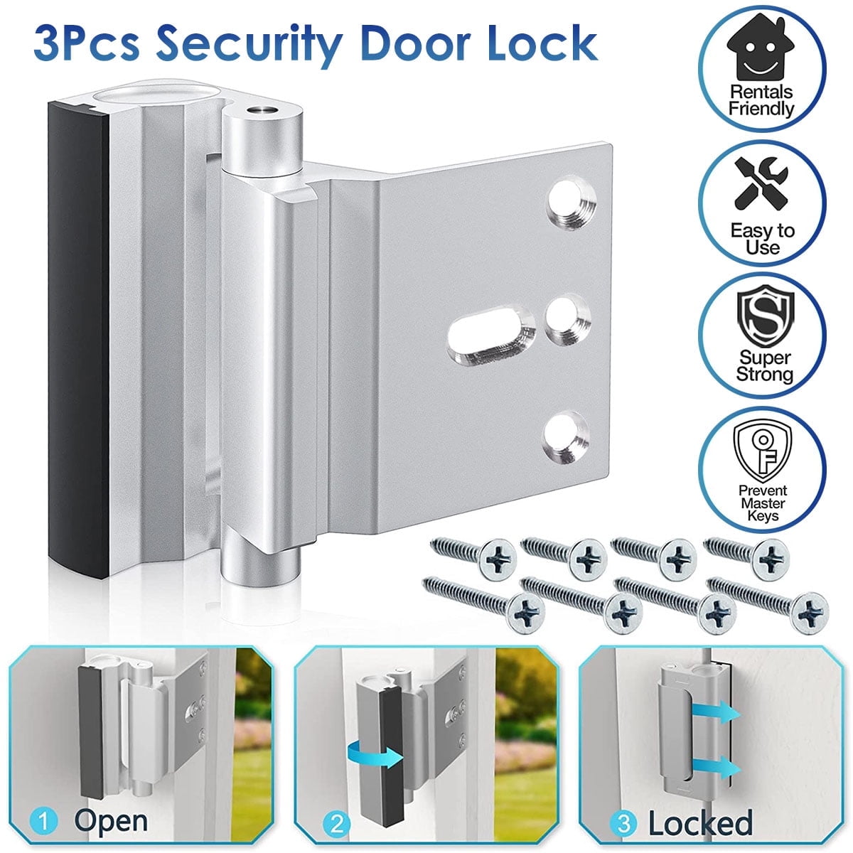 Keyohome Security Door Reinforcement Lock 3inch 800lbs of Force Durable ...