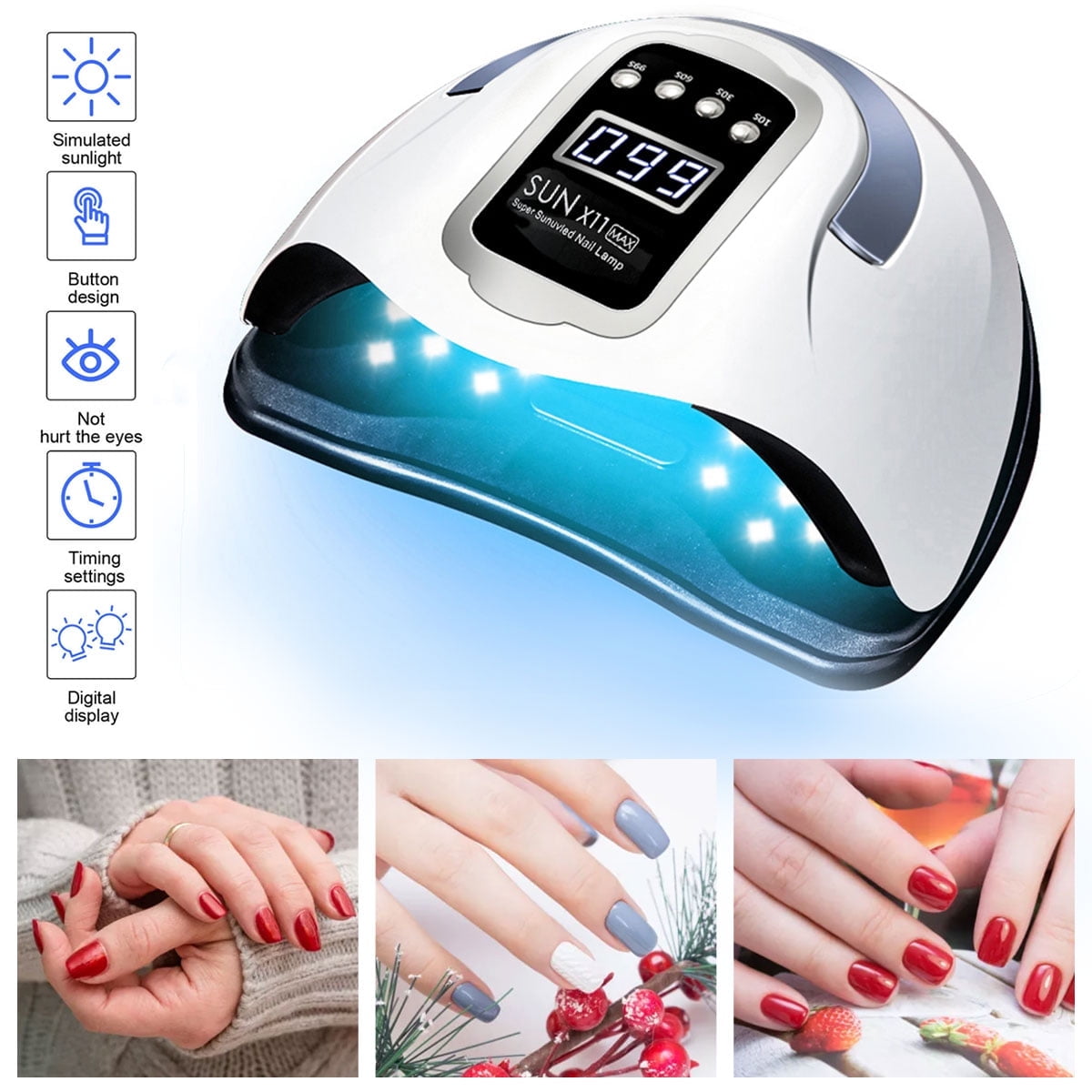 Keyohome UV LED Nail Lamp 280W with 66 LEDs, 4 Timer Settings ...