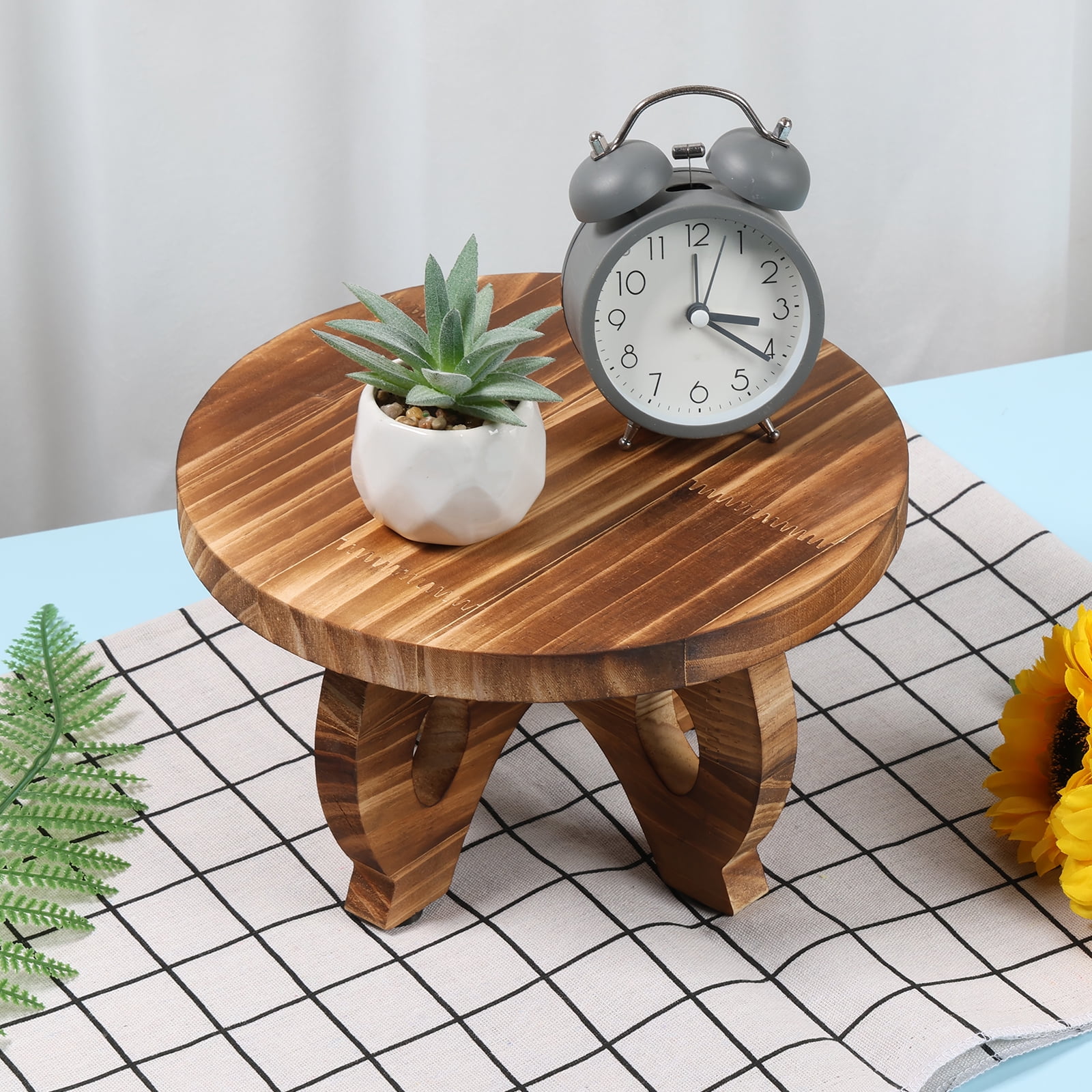 Keyohome Wood Round Shape Planting Pedestal Stand Sturdy Planter Stool ...
