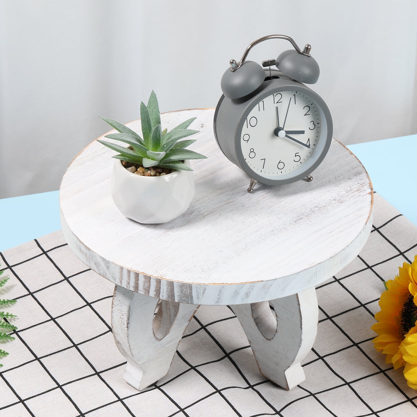 Keyohome Wood Round Shape Planting Pedestal Stand Sturdy Planter Stool ...