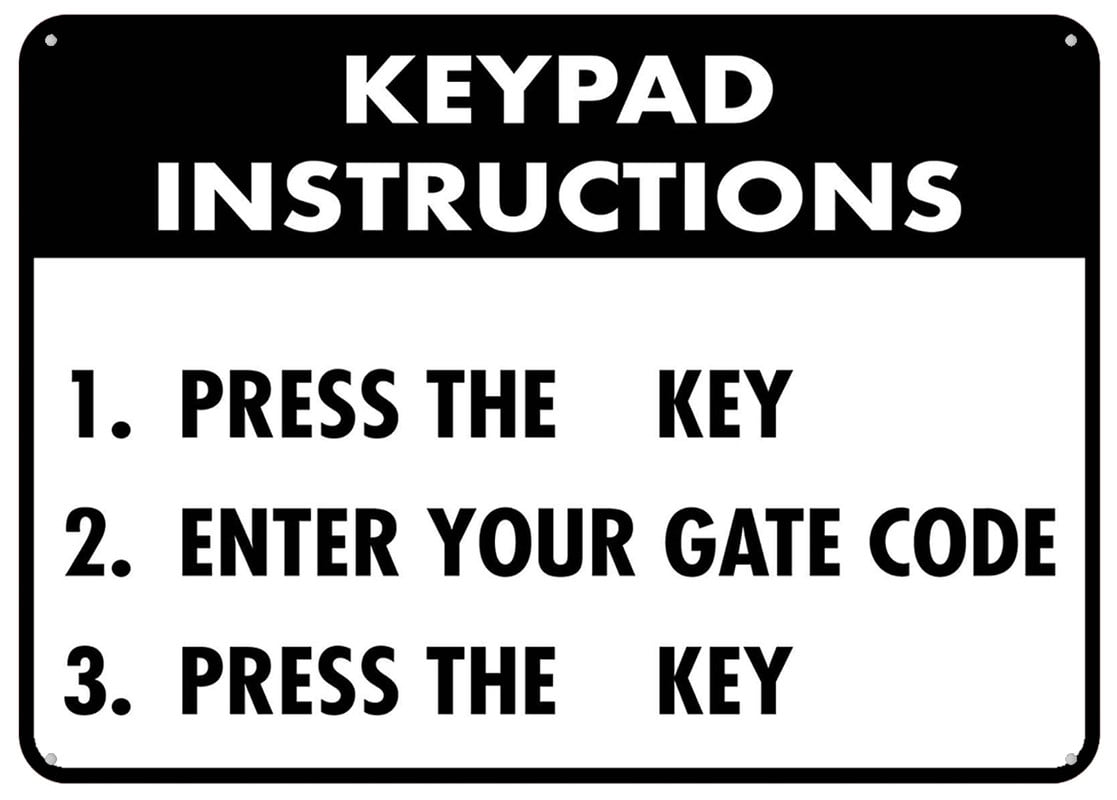 Keypad Code Gate Instructions Sign Signs Outdoor, Uv Printed Aluminum ...