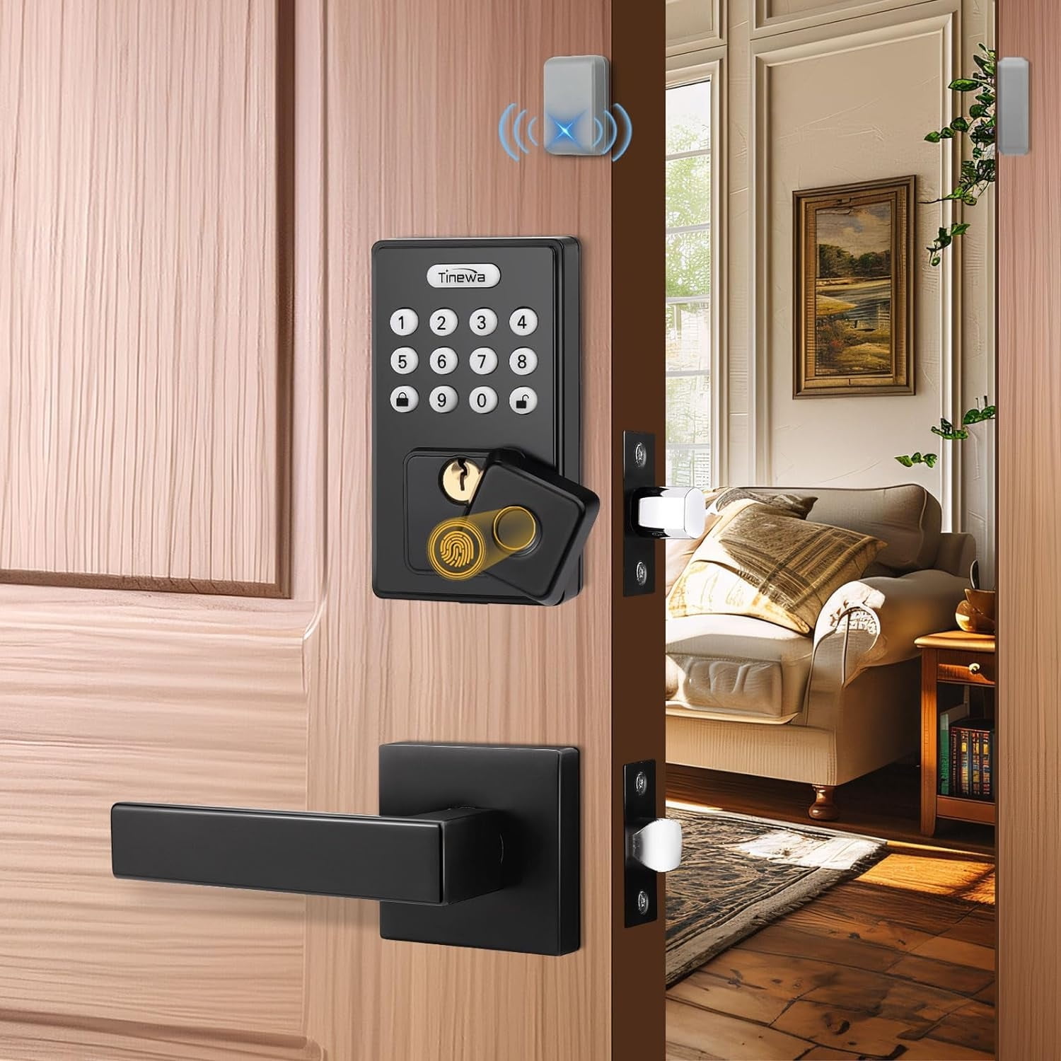 Keypad Door Lock with Handle Keyless Entry Fingerprint Deadbolt and ...