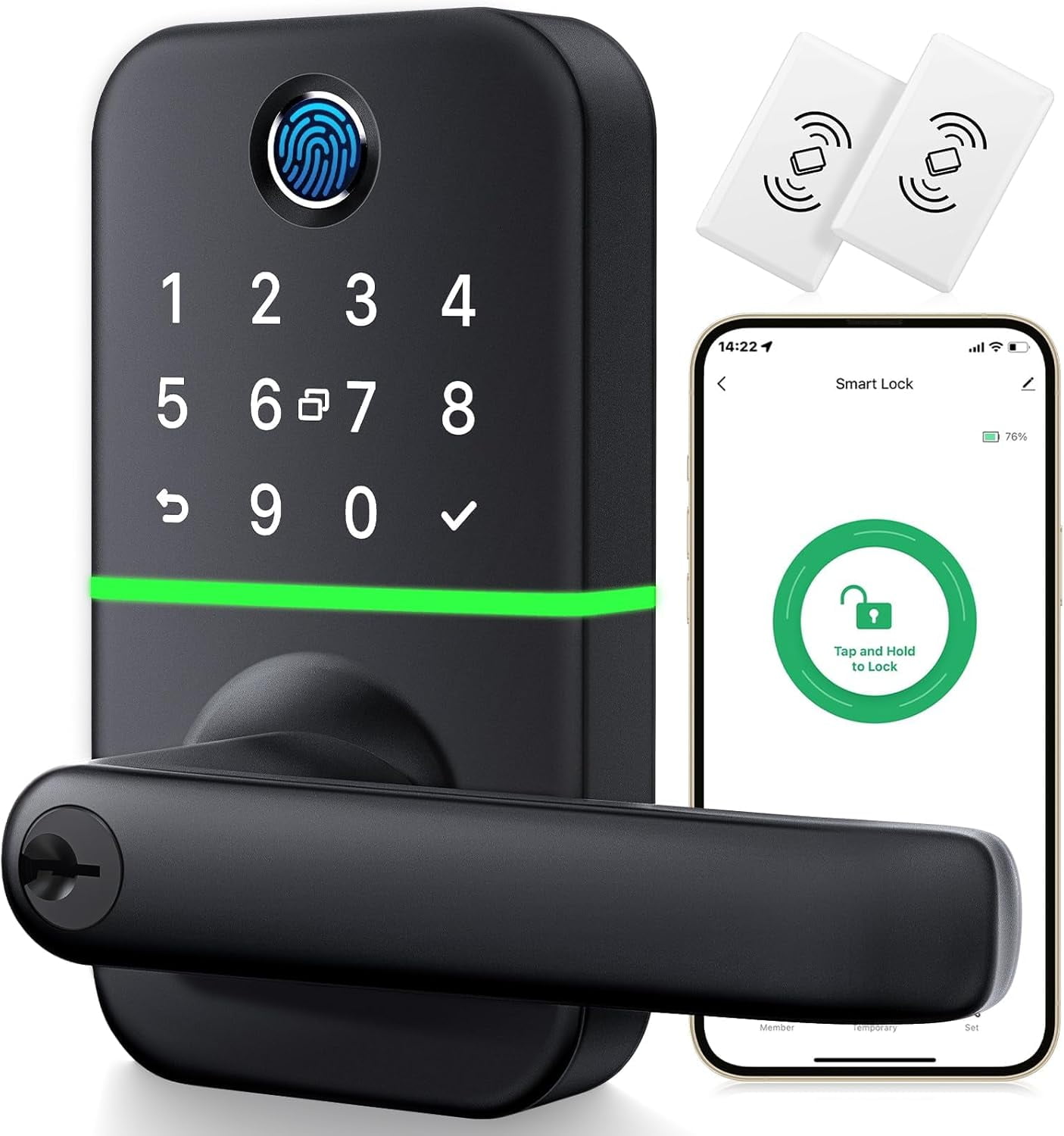 Keypad Smart Door Lock with Handle: Keyless Entry Fingerprint Lock ...