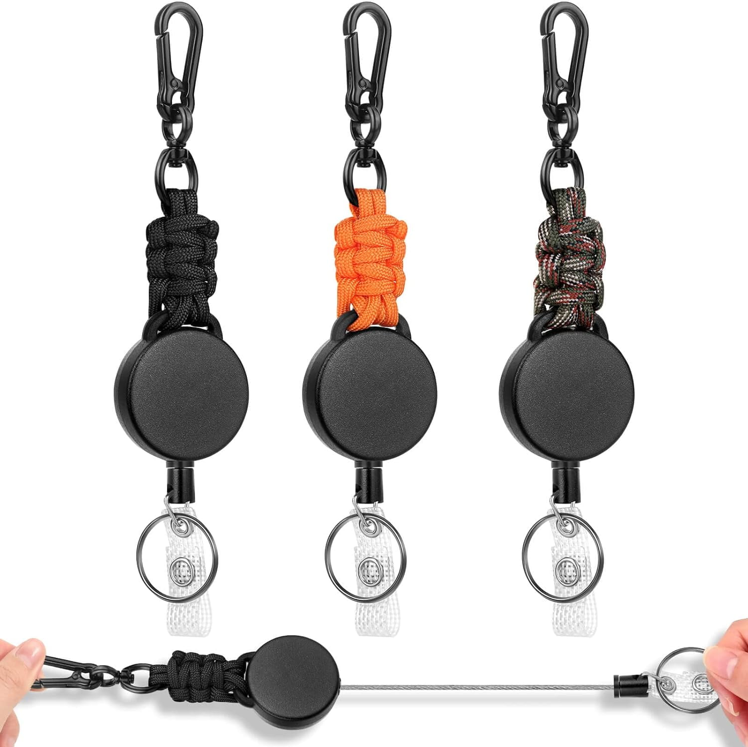 Keyring Extendable Steel Rope, 3 Pieces Lanyard Extendable ID Yo-Yo ...