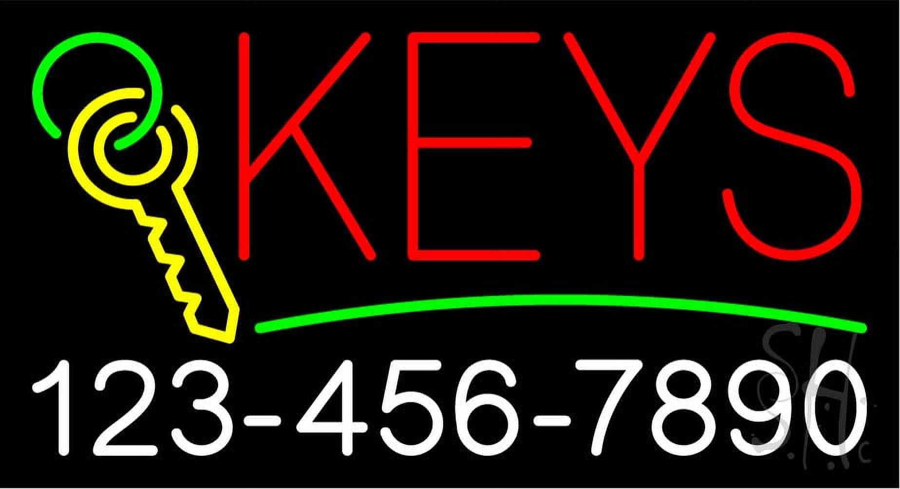 Keys with Phone Number LED Neon Sign 20" Tall x 37" Wide - inches Black ...