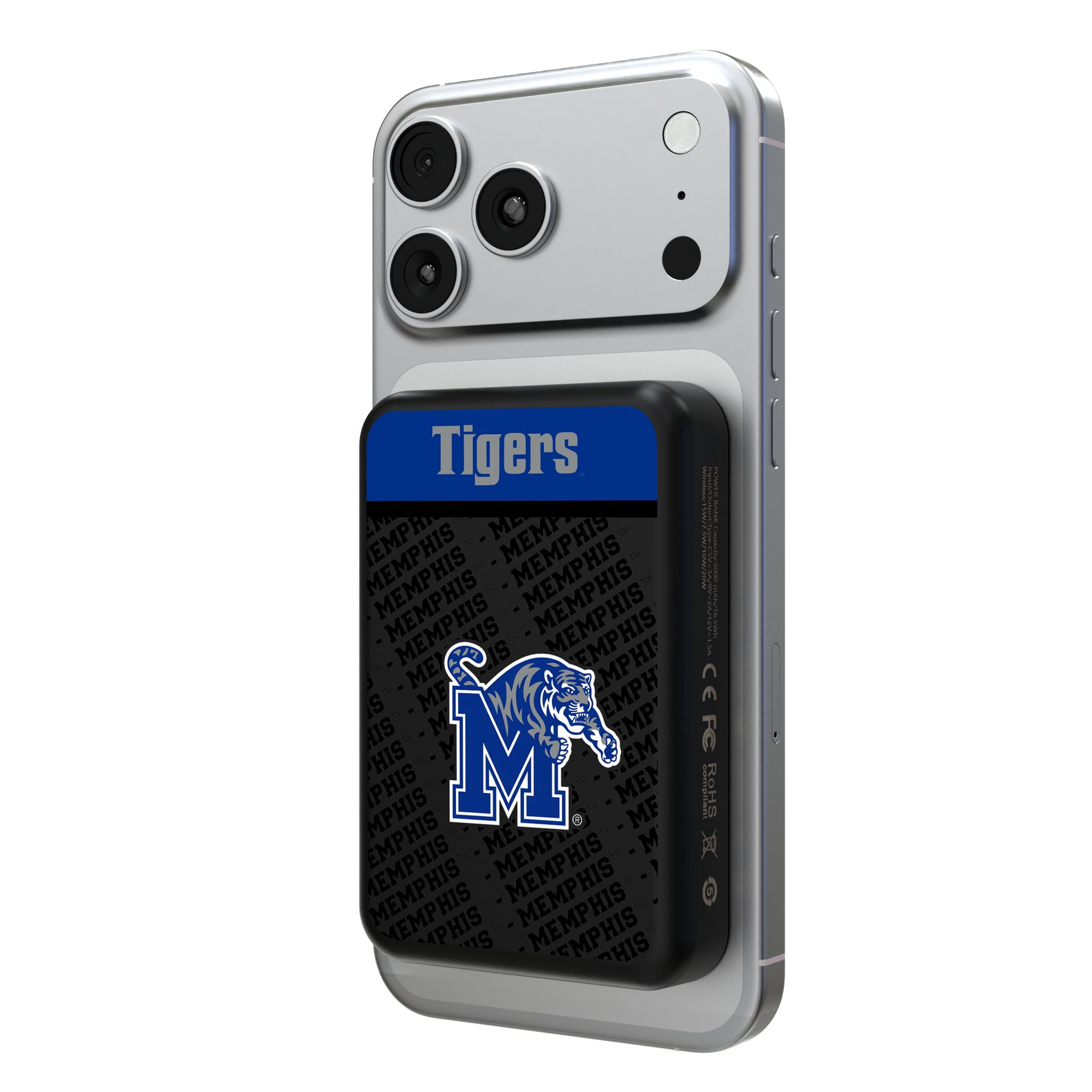 Keyscaper Black Memphis Tigers 5000mAh Wireless Magnetic Power Bank ...