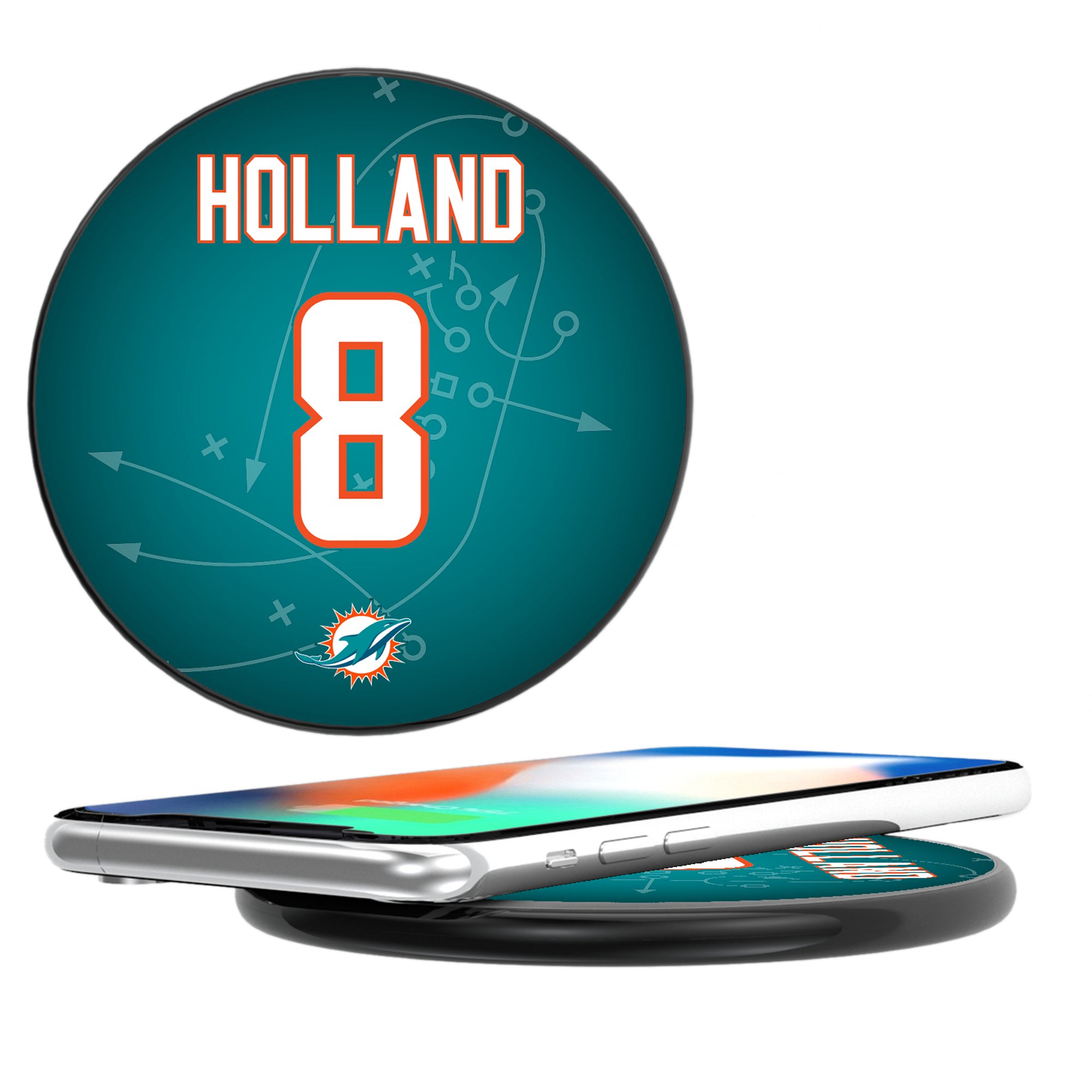 Keyscaper Jevon Holland Black Miami Dolphins Wireless Charging Station ...
