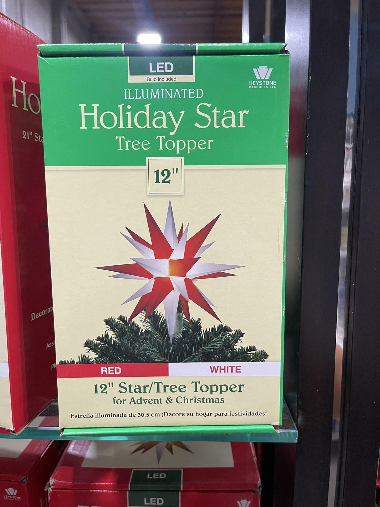 LED Advent and Christmas Tree Topper - White & Red Star, 12" - Walmart.com