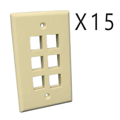 Keystone 6 Hole Port Jack Wall Face Plate Network CAT5e CAT6 Ivory-15 ...