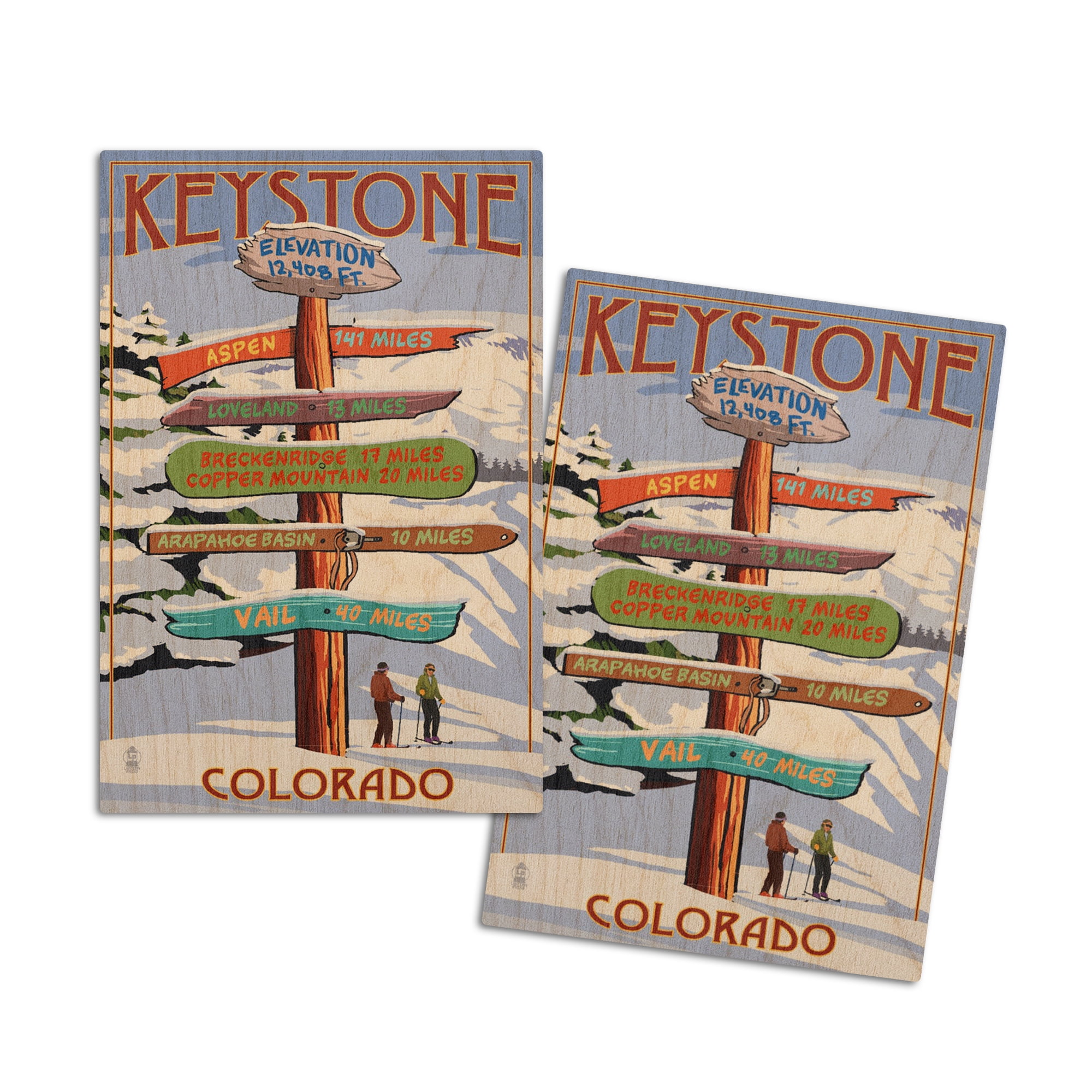 Keystone, Colorado, Winter Destinations Sign (4x6 Birch Wood Postcards ...