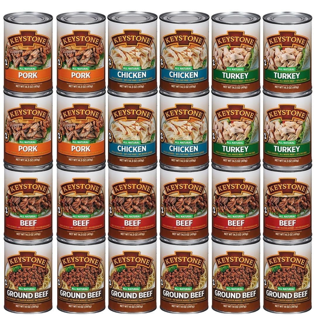 Keystone Canned Meat Variety Pack, 24 Cans, Beef, Chicken, Turkey, Pork ...